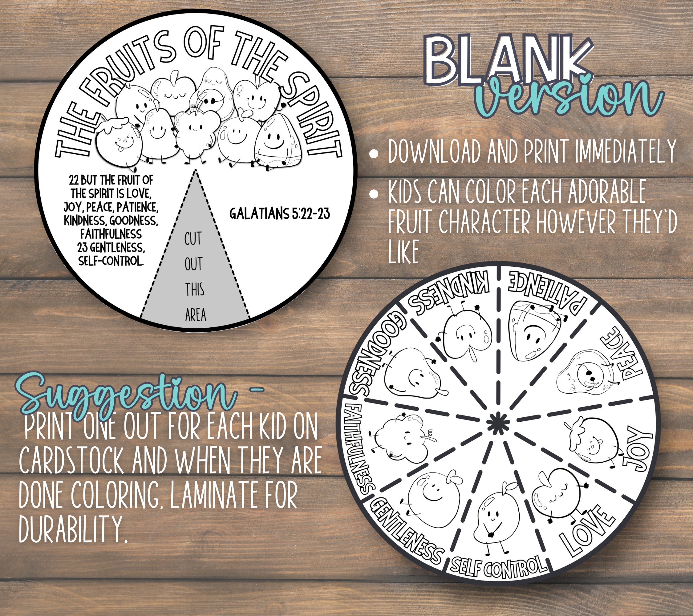 Fruit of the Spirit Coloring Wheel Spinner Kids Activity | Preschool ...