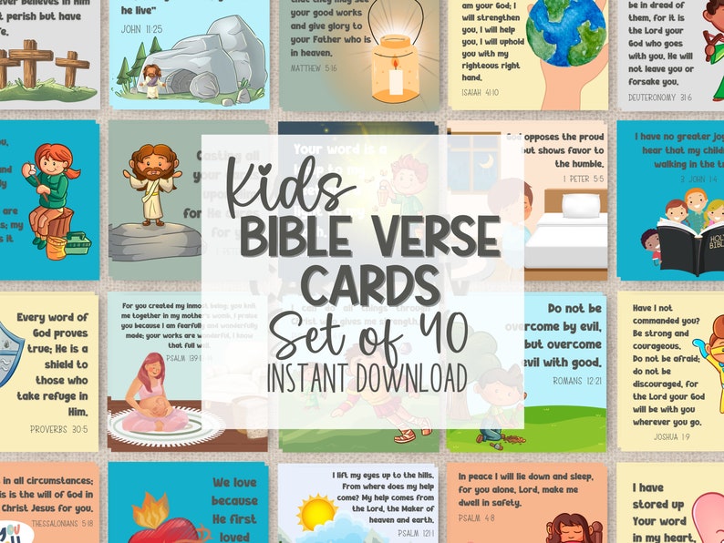 Simple Bible Verses for Kids Set of 40 INSTANT DOWNLOAD 4x4 With ...