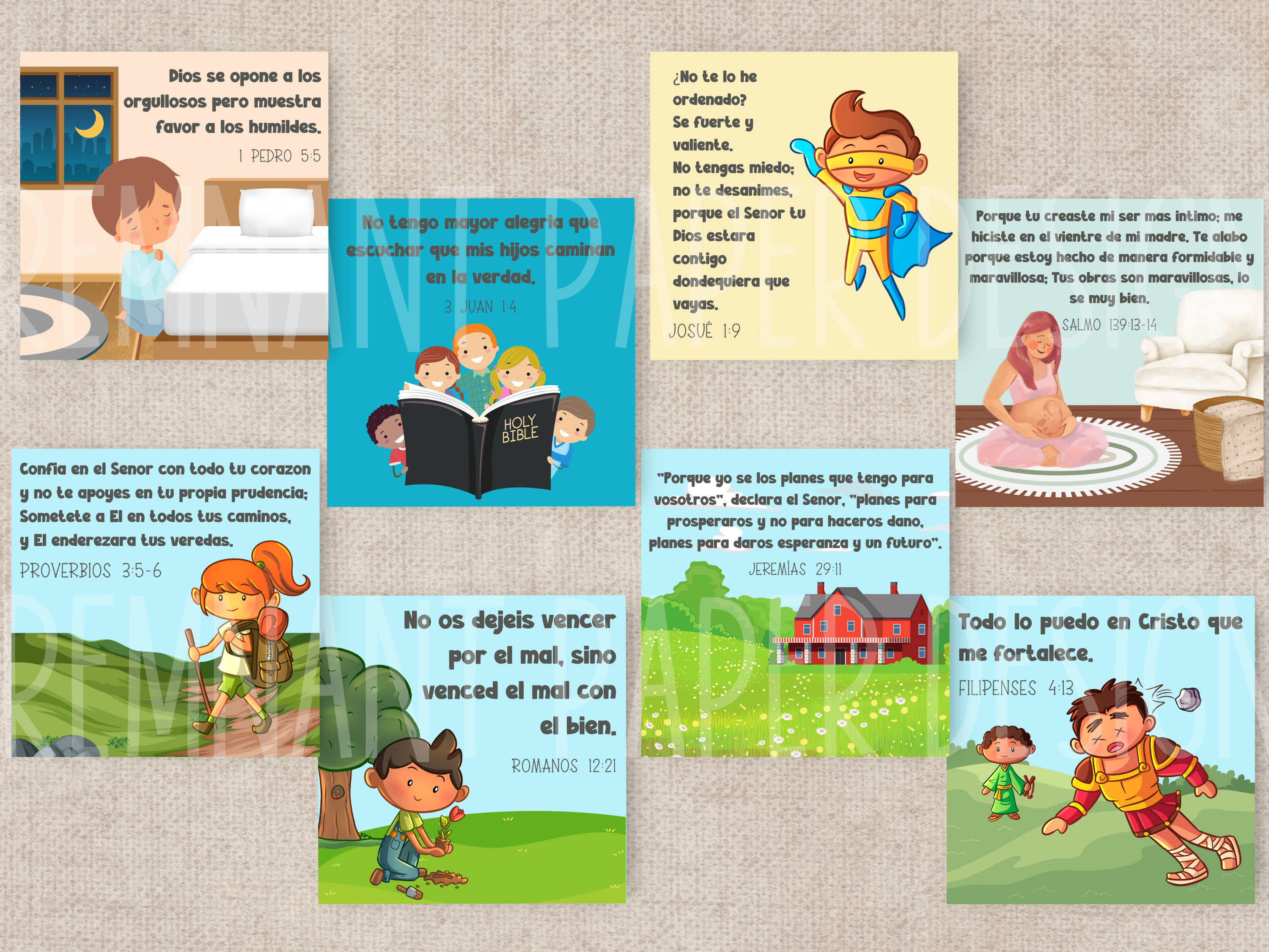 Kids Bible Verse SPANISH Memory Verse Cards Illustrated Scripture Cards ...