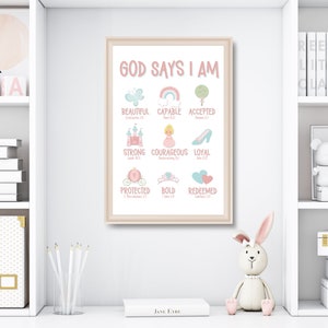 God Says I Am Poster Princess Themed | Pink Girly Wall Art | Christian ...