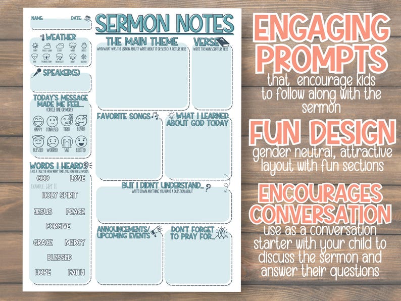 Sermon Notes for Youth | Kids Church Sunday School Worksheet | Youth ...