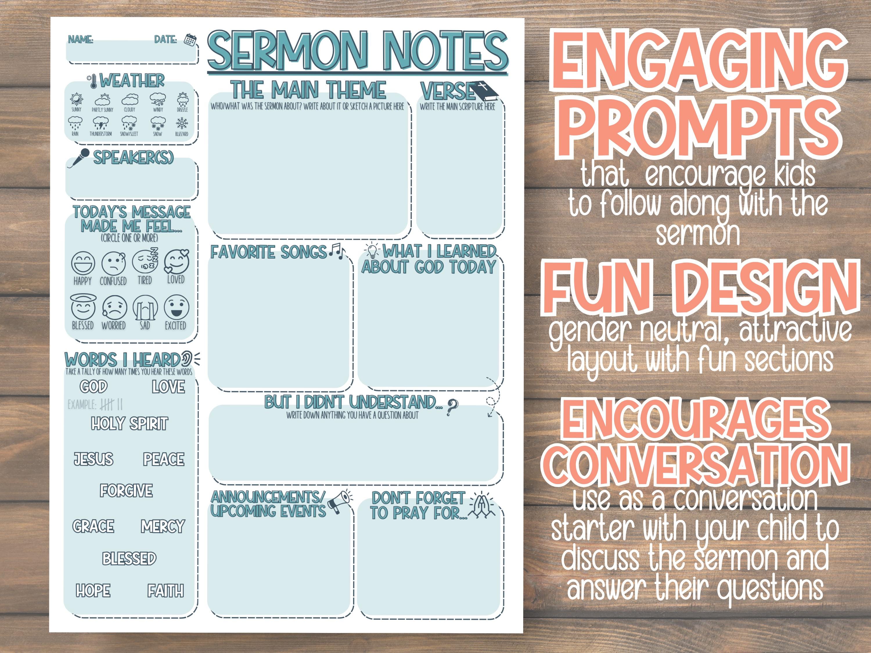 Sermon Notes for Youth | Kids Church Sunday School Worksheet | Youth ...
