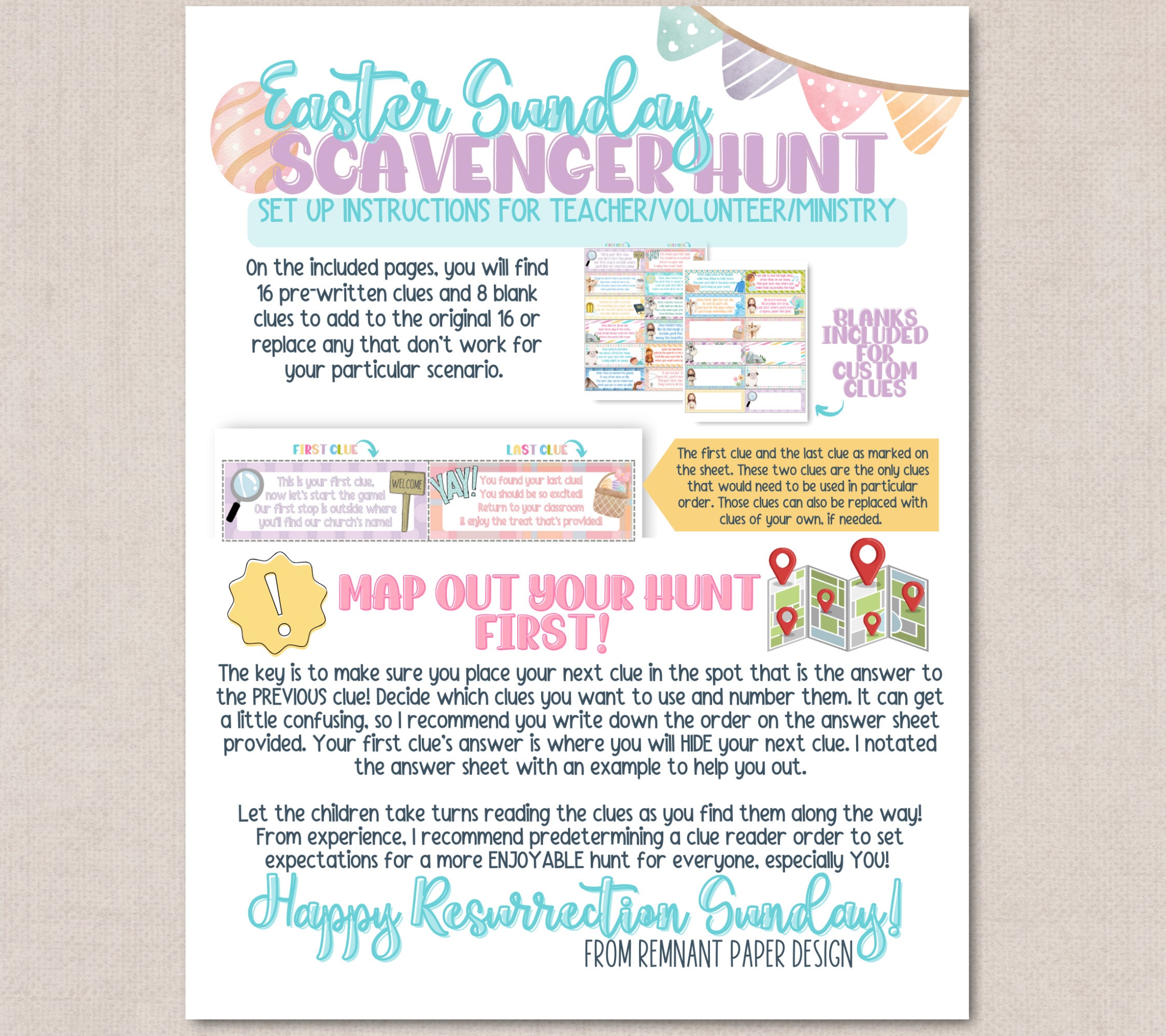 Easter Church Scavenger Hunt | Egg Hunt Clues | Resurrection Sunday ...