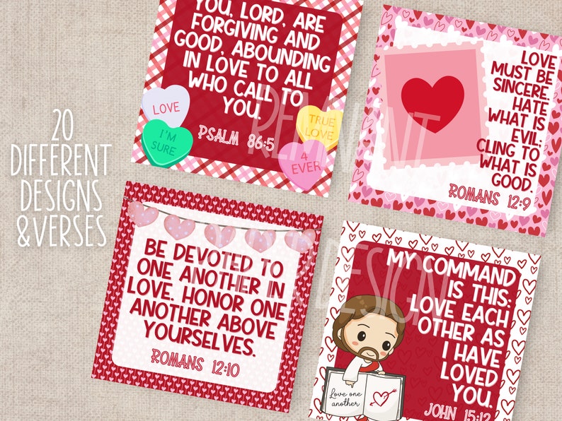 Valentine Scripture Cards, the Love of God Bible Verses, Printable ...