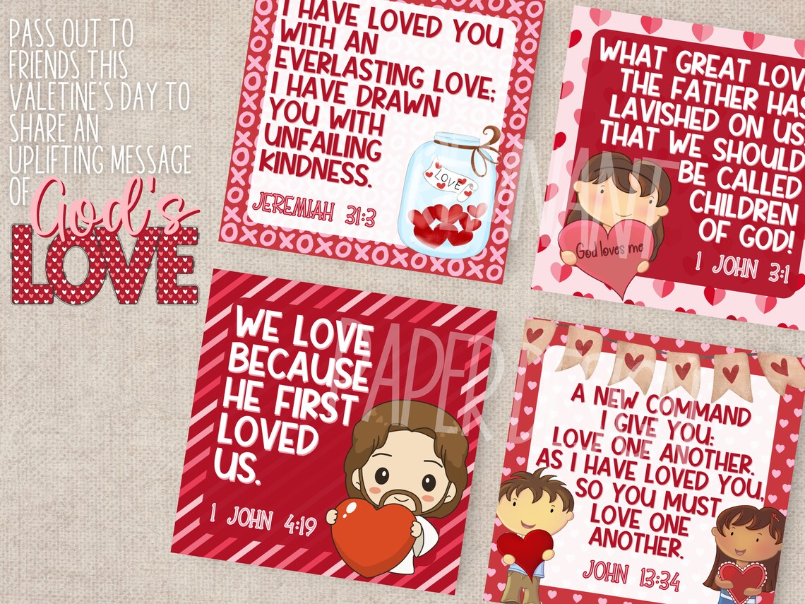Valentine Scripture Cards, the Love of God Bible Verses, Printable ...
