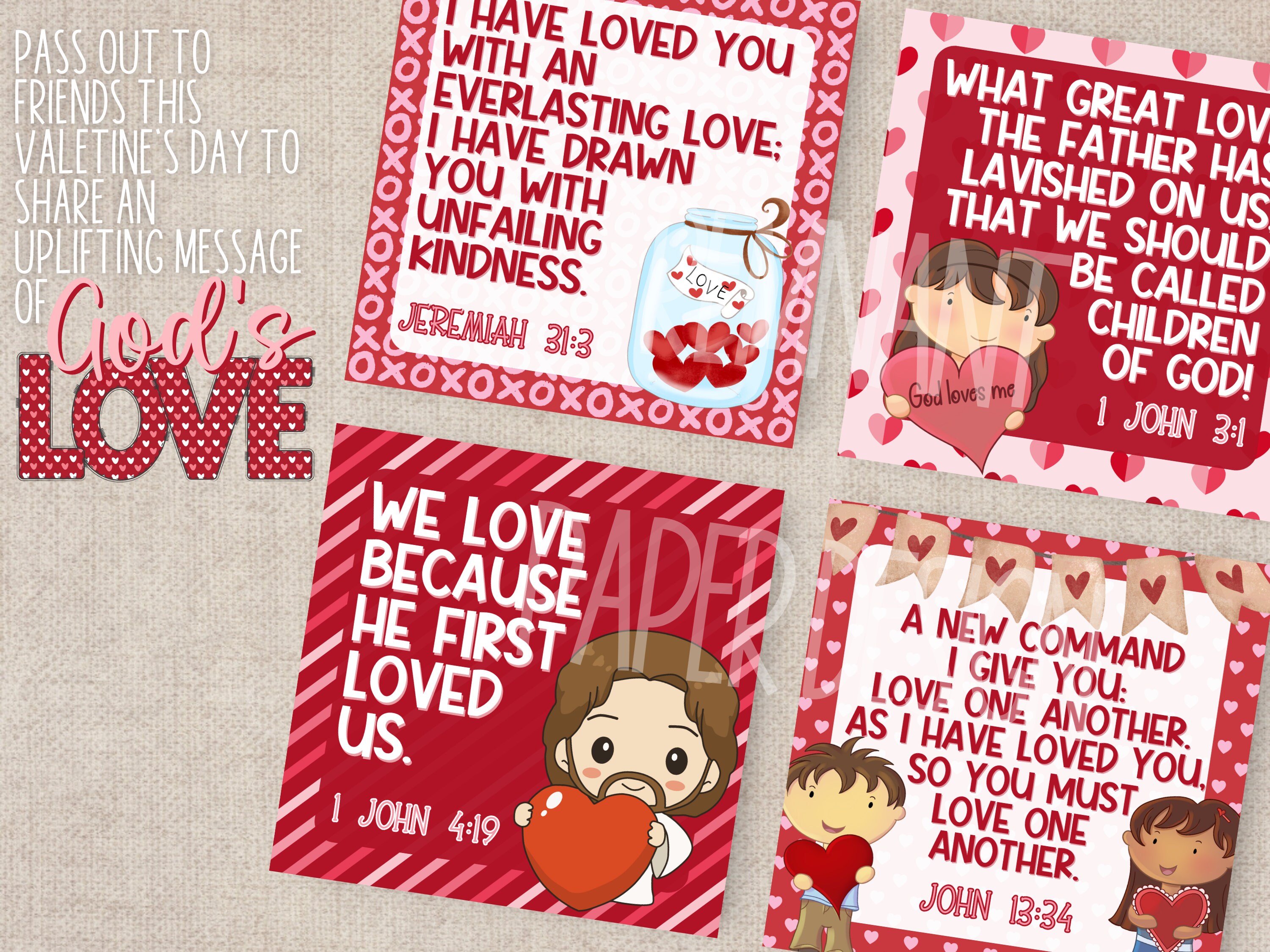 Valentine Scripture Cards, the Love of God Bible Verses, Printable ...