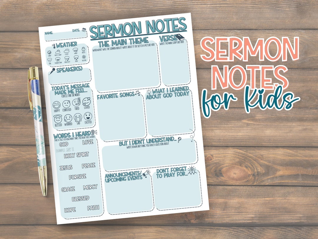 Sermon Notes for Youth | Kids Church Sunday School Worksheet | Youth ...
