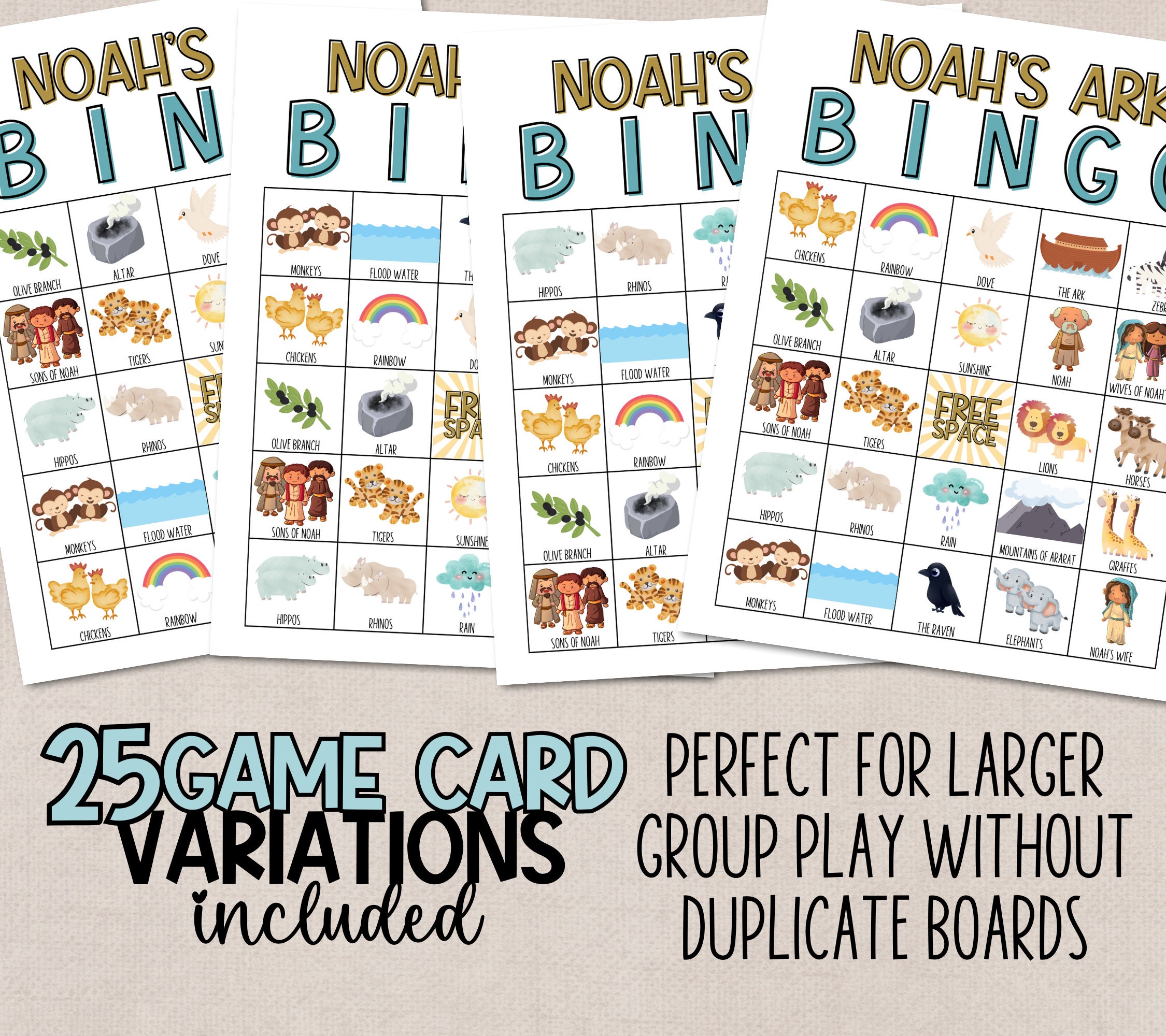 Kid's Bible Bingo Noah's Ark Biblical Homeschool Printable Bible Games ...