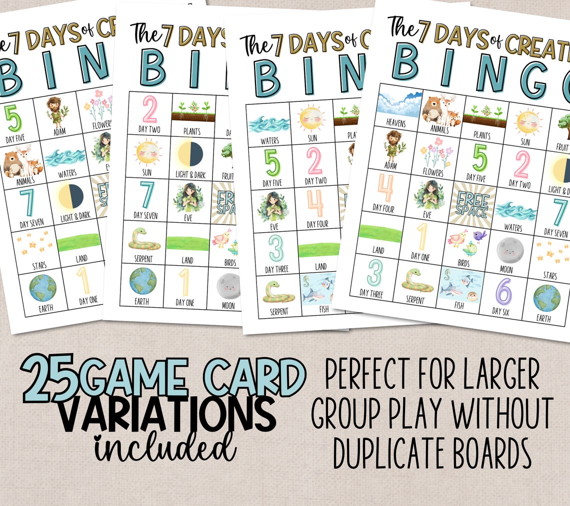 Bible Bingo for Youth 7 Days of Creation Game Sunday School Printable ...