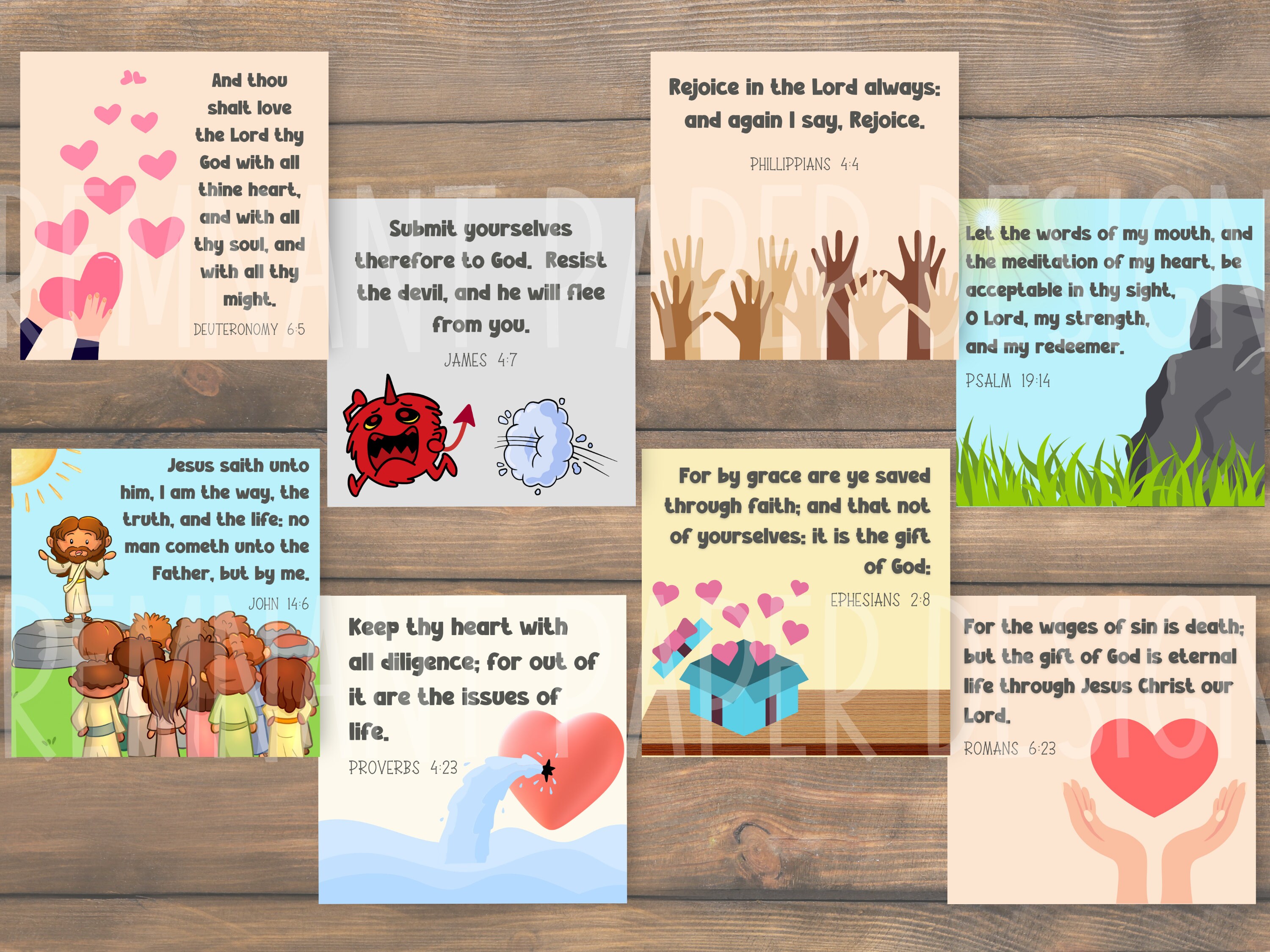 Scripture Cards Kids KJV Set of 40 INSTANT DOWNLOAD 4x4 With Adorable ...