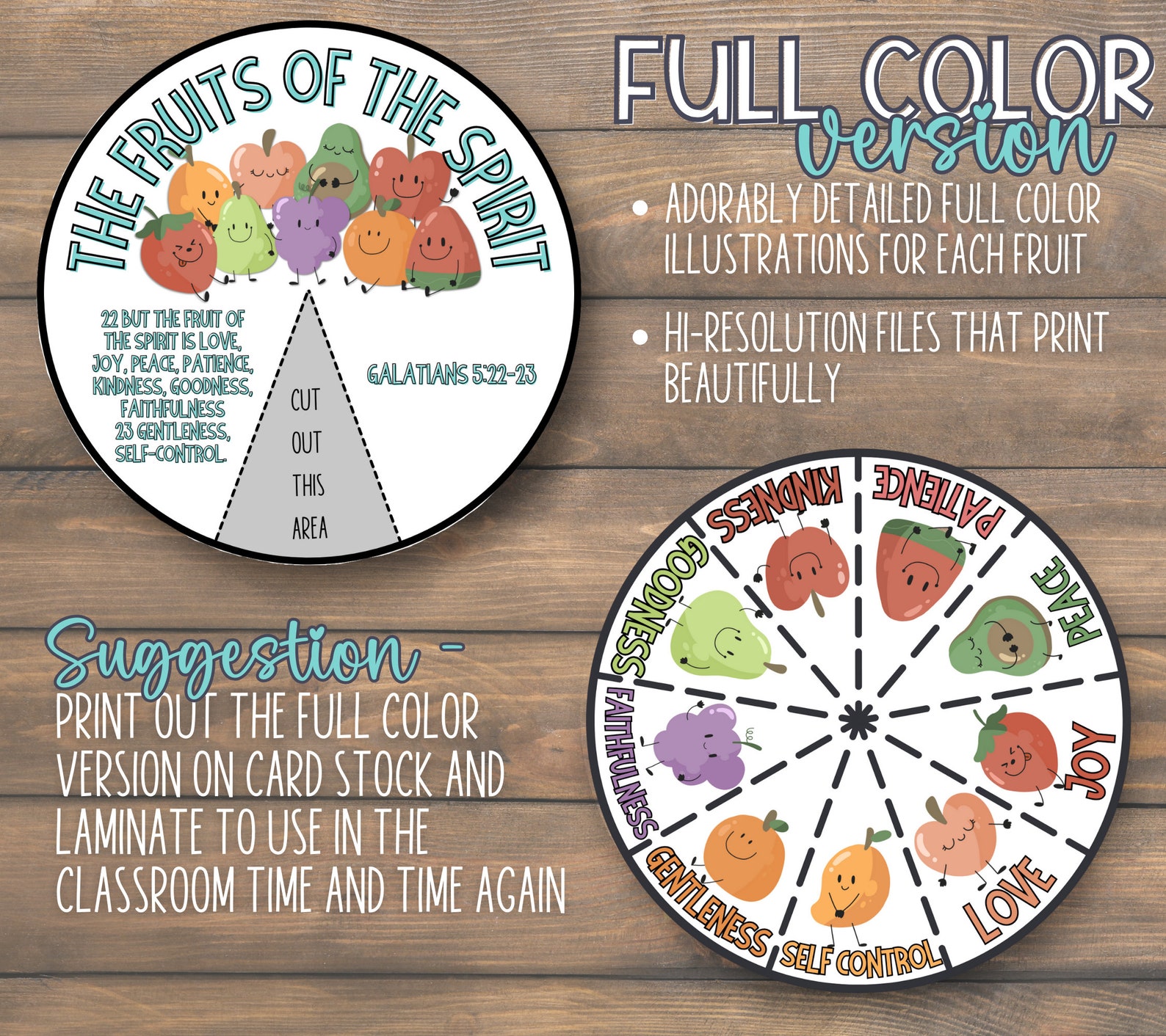 Fruit of the Spirit Coloring Wheel Spinner Kids Activity | Preschool ...