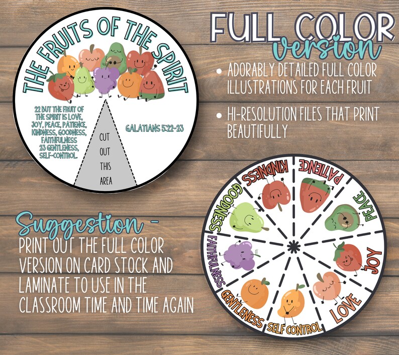 Fruit of the Spirit Coloring Wheel Spinner Kids Activity | Preschool ...