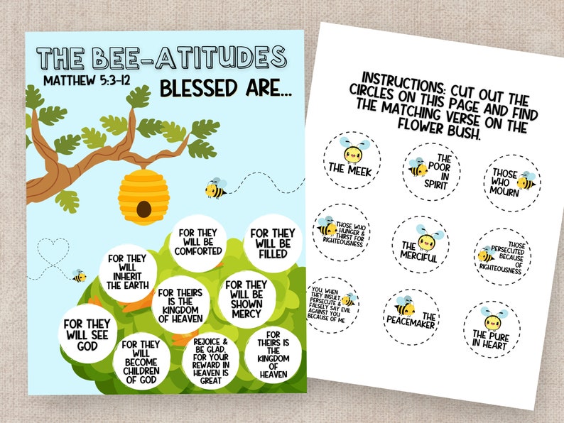 Beatitudes Bible Study Lesson for Kids INSTANT DOWNLOAD Preschool Bible ...