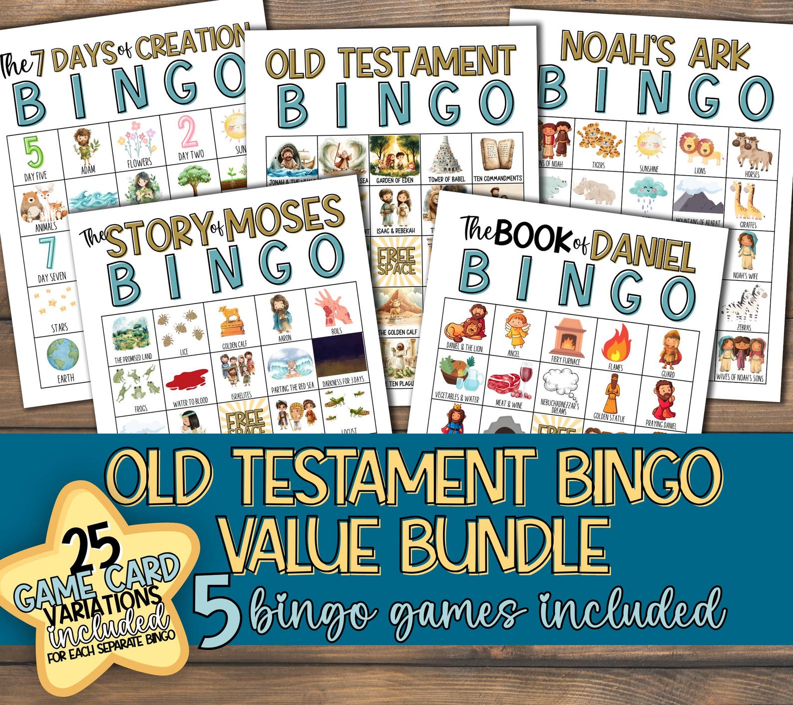 Bible Bingo Bundle Printable – Old Testament 5 Bible Games for Kids ...