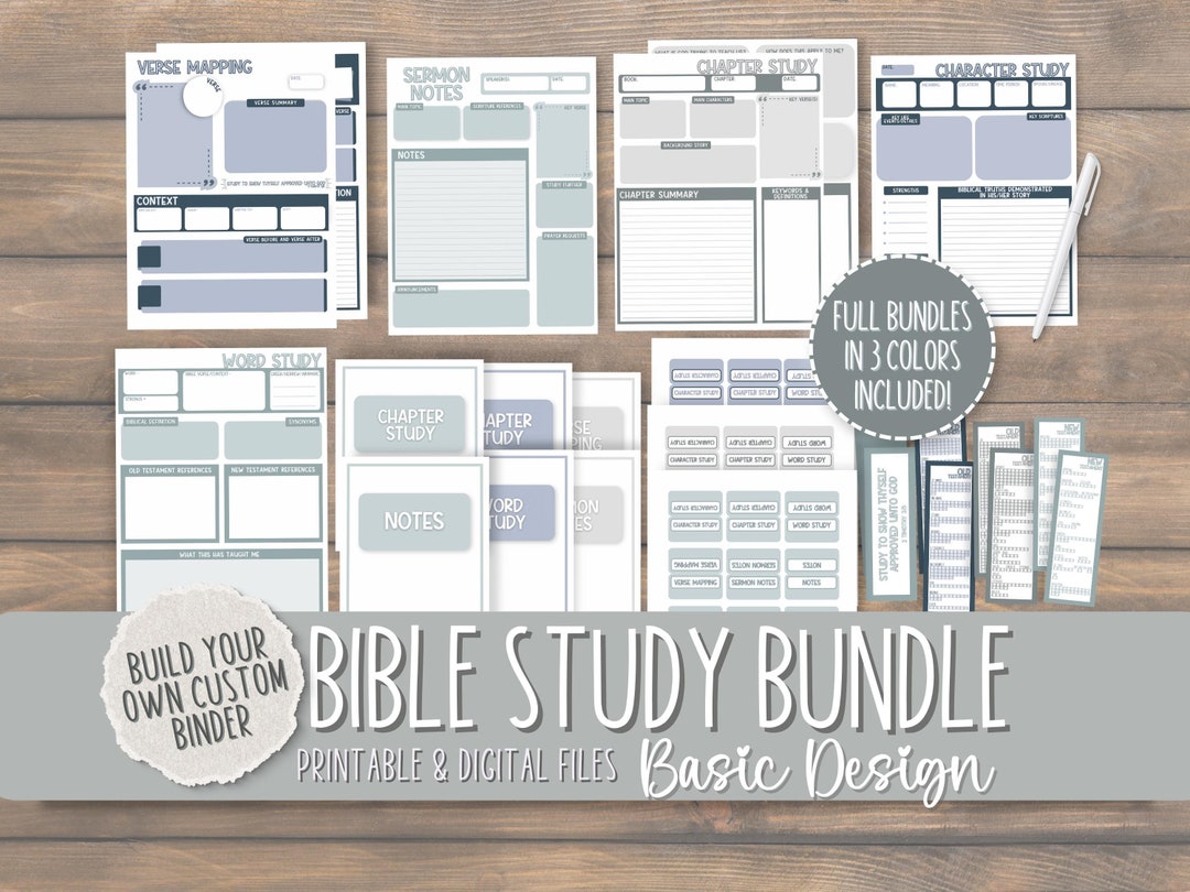 Bible Study Printables Beginners BASIC Blue Green or Gray | Binder ...