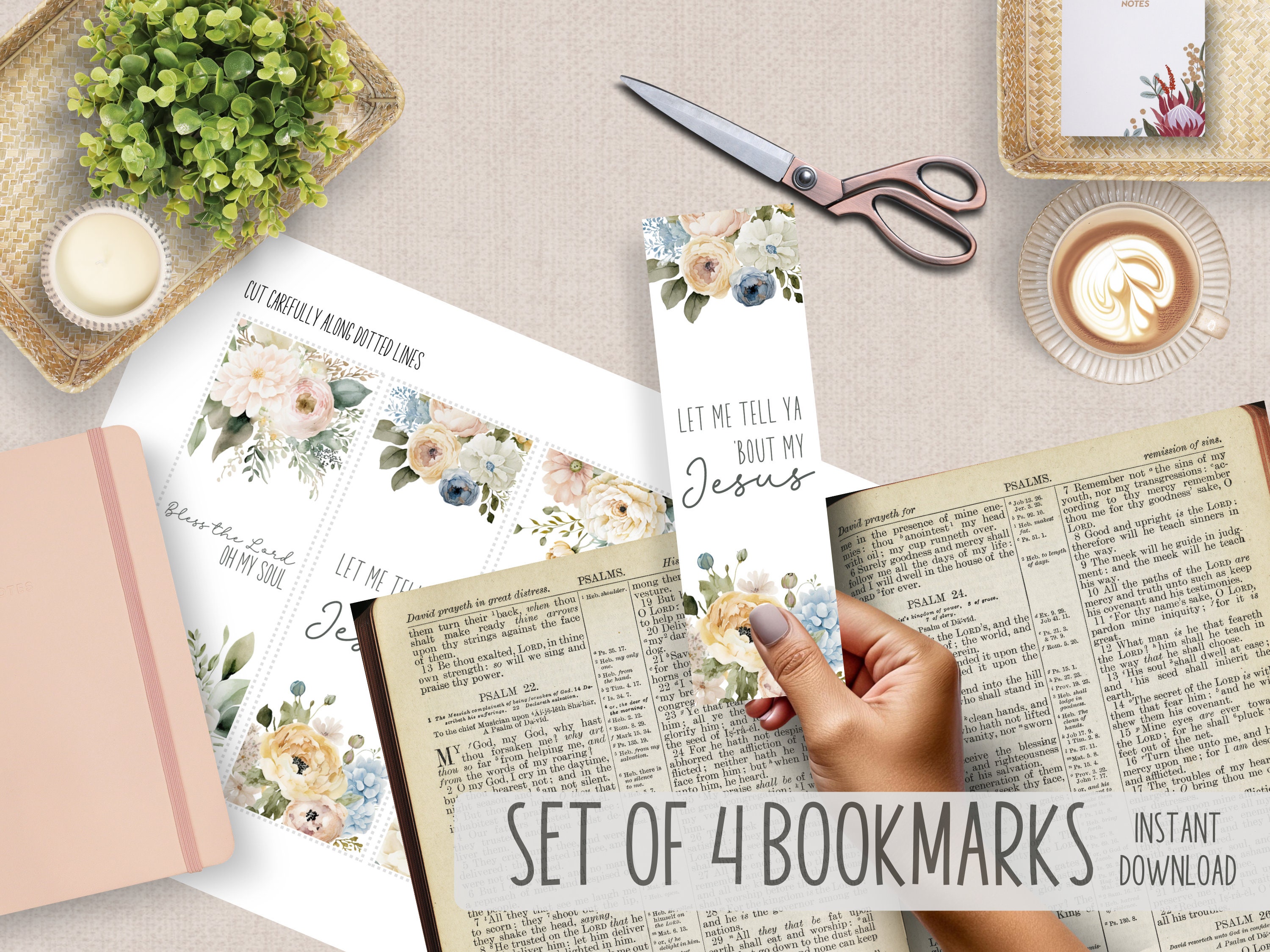 Christian Bookmark Pack INSTANT DOWNLOAD Set of 4 Floral Bundle ...
