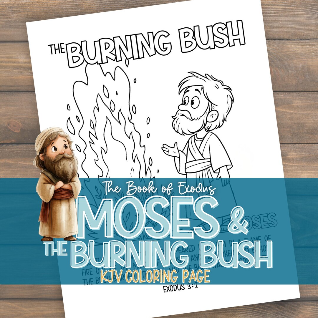 Moses Burning Bush Kids Church Coloring Worksheet | Scripture Lesson ...