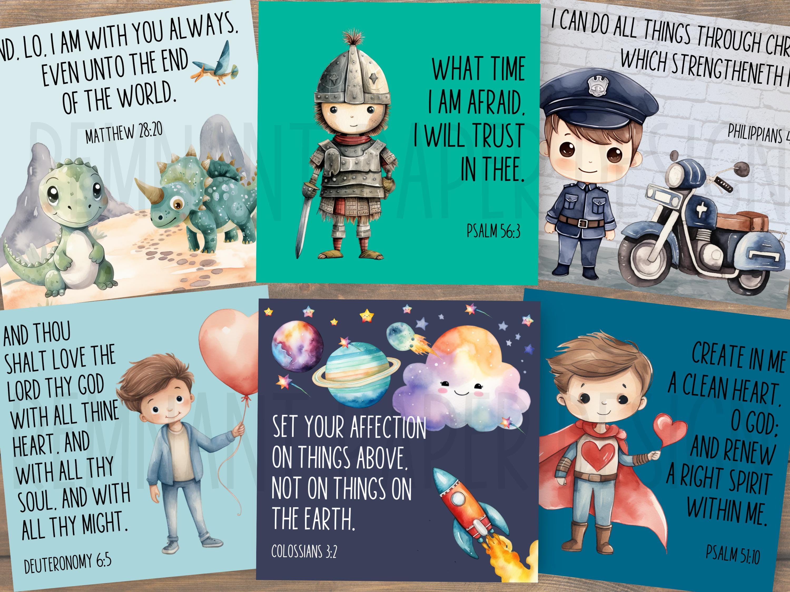 Preschool Bible Verse Cards KJV | Printable Scripture for Kids Boys ...