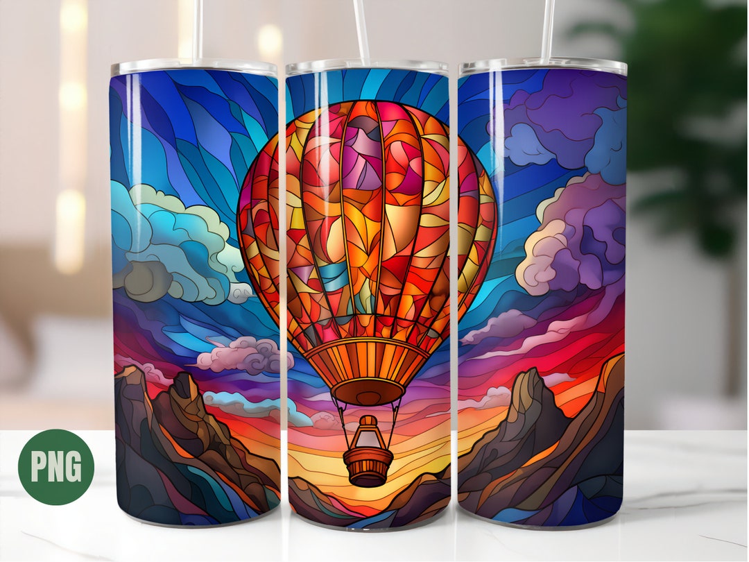 3D Stained Glass Hot Air Balloon Tumbler Wrap 20oz Straight Skinny ...