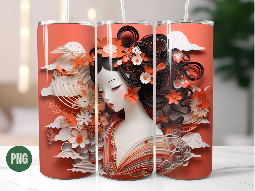 3D Asian Tumbler Wrap Quilled Paper 20oz Skinny Tumbler Sublimation ...