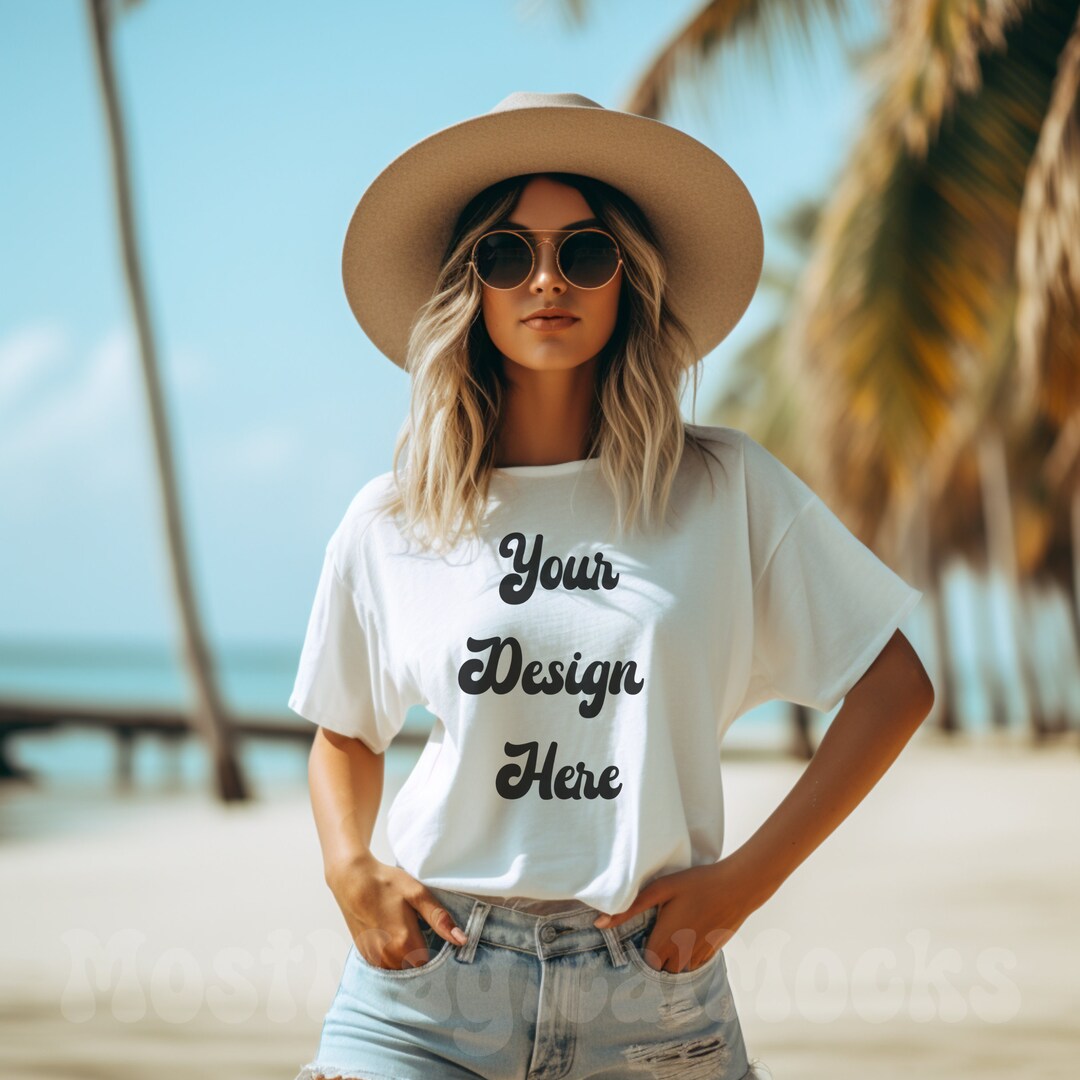 Bella Canvas 3001 White Mockup, Woman Model Mockup, White T-shirt ...