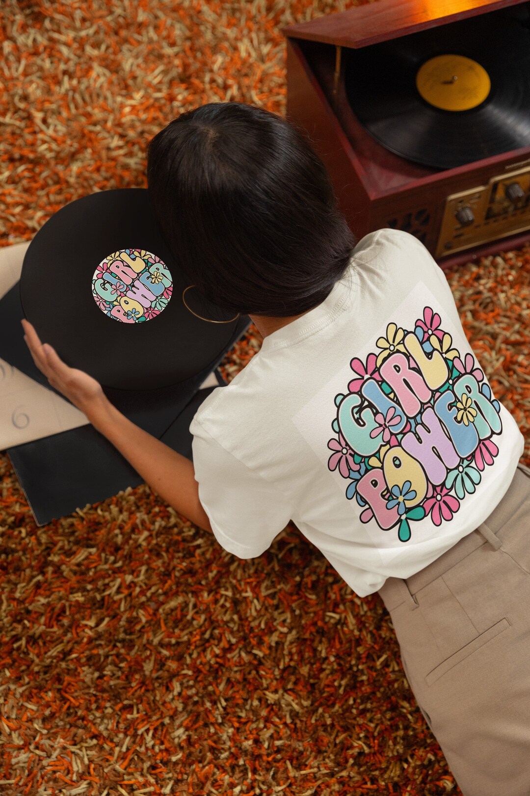 Groovy Girl Power Tee Design on Back, Pocket Flowers, Positive Girl ...