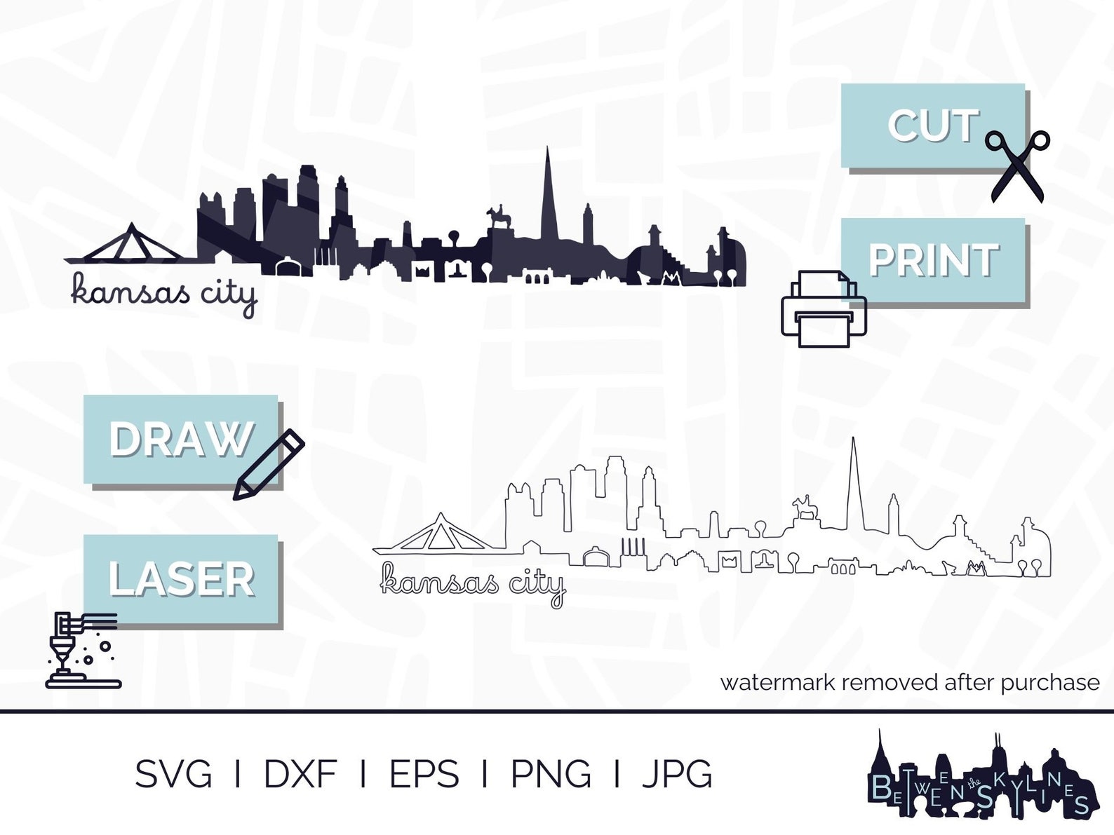 Kansas City Skyline Svg Bundle KC Clip Art Landmarks Silhouette Vector ...