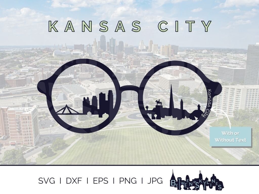 Kansas City Skyline Corb Glasses Svg Kansas City Landmarks Silhouette ...