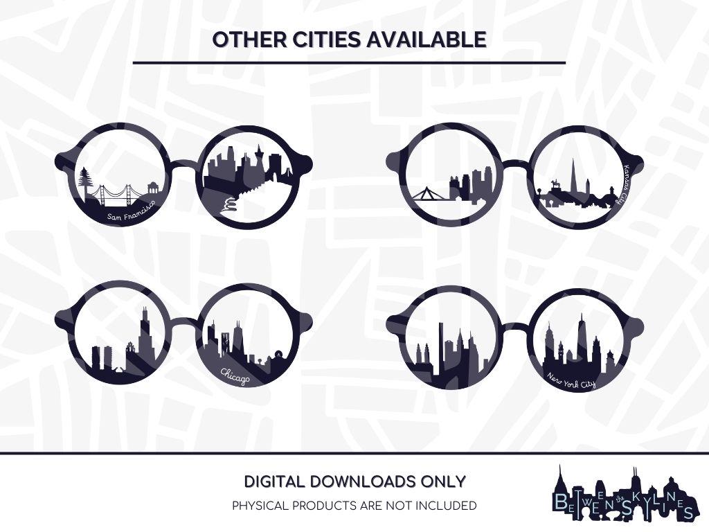 Los Angeles Skyline Corb Glasses Svg LA Landmarks Silhouette Vector ...