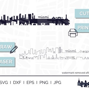 Miami Skyline Svg Miami Clip Art Landmarks Silhouette Vector Graphics ...