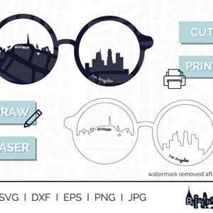 Los Angeles Skyline Corb Glasses Svg LA Landmarks Silhouette Vector ...