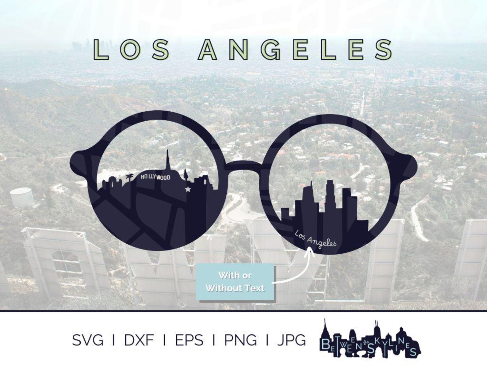 Los Angeles Skyline Corb Glasses Svg LA Landmarks Silhouette Vector ...