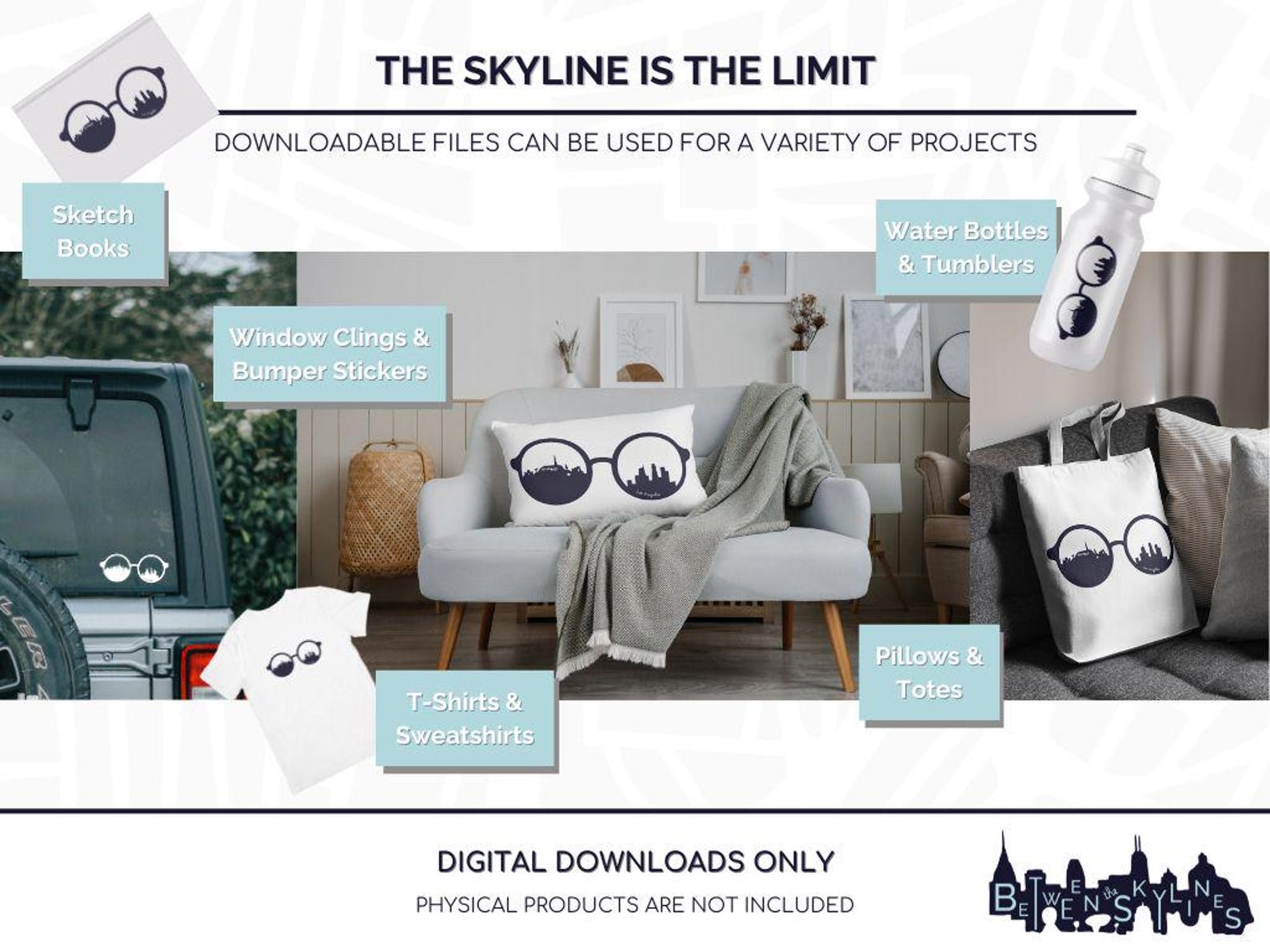 Los Angeles Skyline Corb Glasses Svg LA Landmarks Silhouette Vector ...