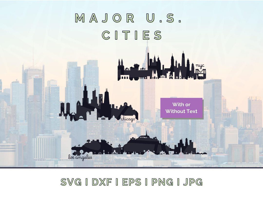 U.S. Cities Skyline SVG Bundle: Landmarks Silhouette Vector (digital ...