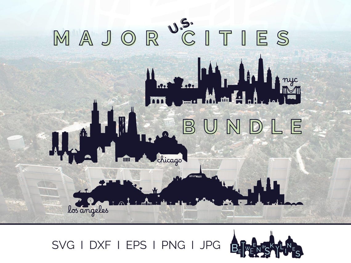 U.S. Cities Skyline SVG Bundle: Landmarks Silhouette Vector (digital ...