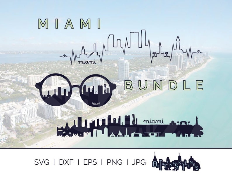 Miami Skyline Svg Bundle Miami Clip Art Landmarks Silhouette Vector ...