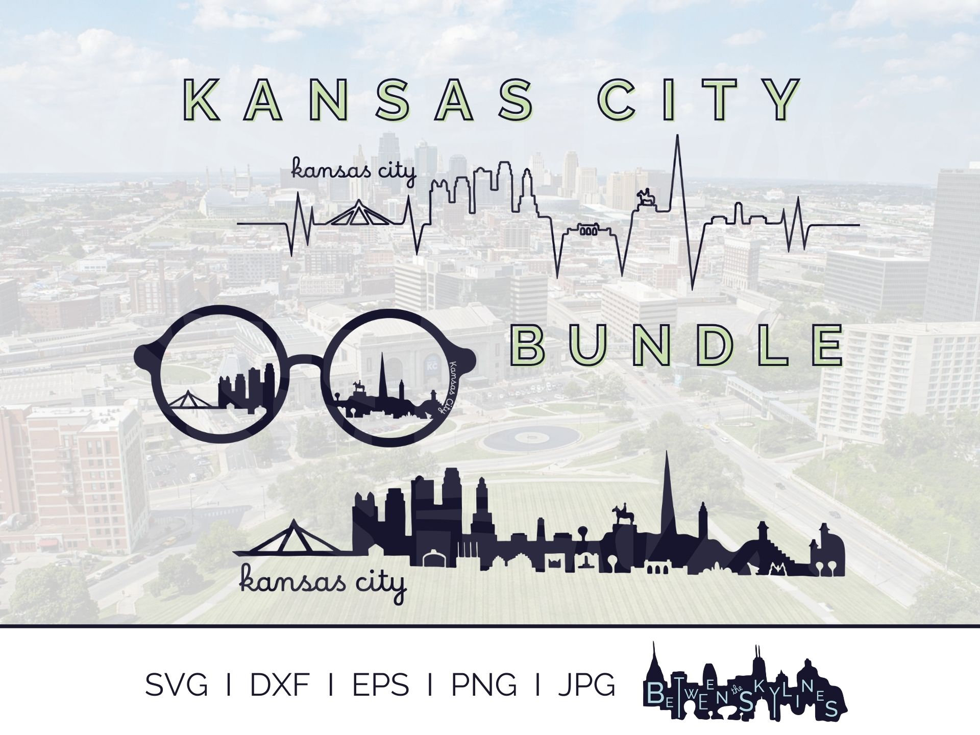 Kansas City Skyline Svg Bundle KC Clip Art Landmarks Silhouette Vector ...