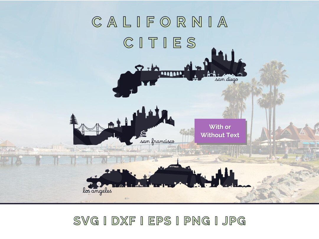 California Cities Skyline SVG Bundle: San Francisco, LA, San Diego ...