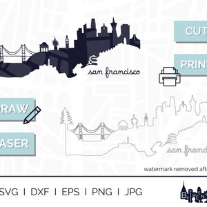 San Francisco Skyline Svg Bundle San Fran Clip Art Landmarks Silhouette ...