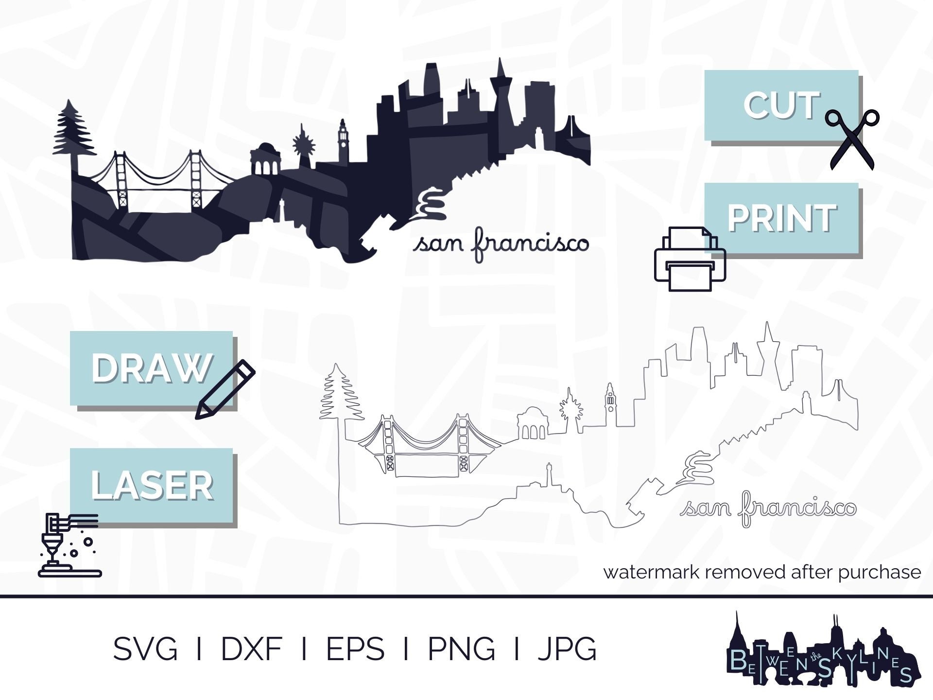 San Francisco Skyline Svg Bundle San Fran Clip Art Landmarks Silhouette ...