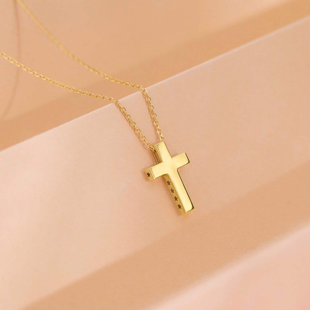 14k Yellow Gold Kids Star Cutout Cross Pendant Necklace Children's ...