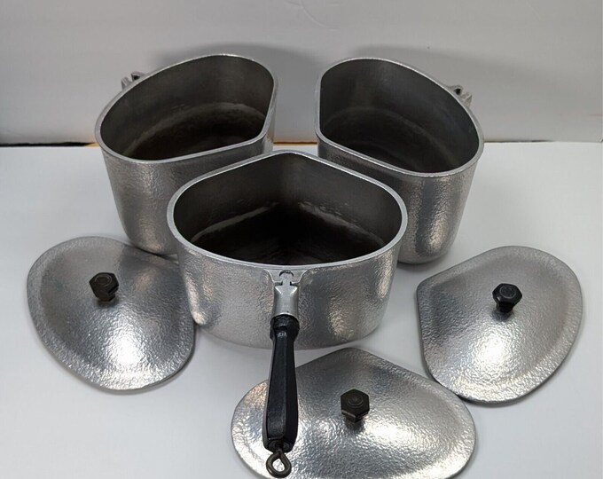Vintage Club Aluminum 3 Triangle Pots with Lids Interchangeable Handel ...