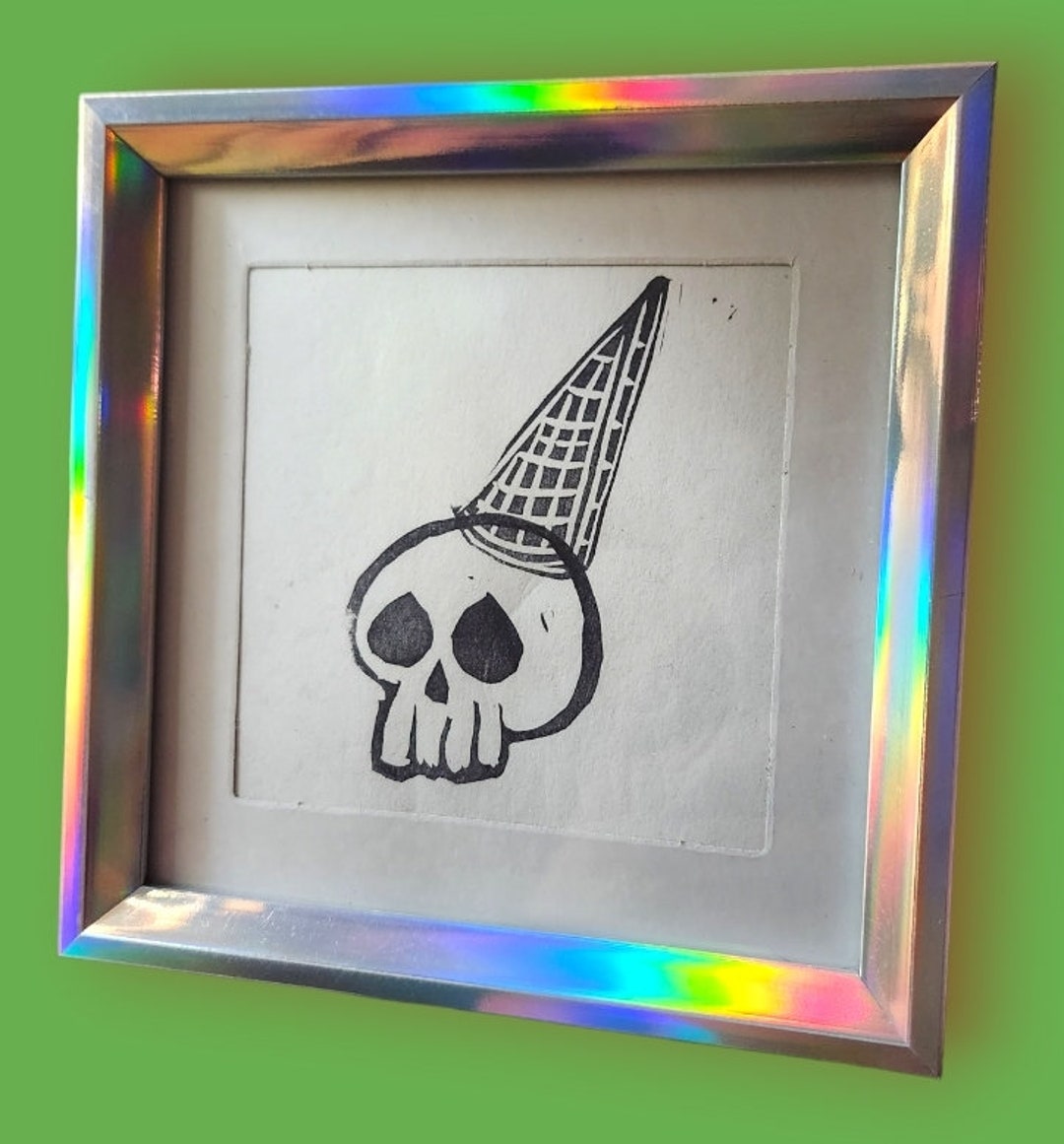 Skull & Cones 4x4 Inch Linocut Print - Etsy