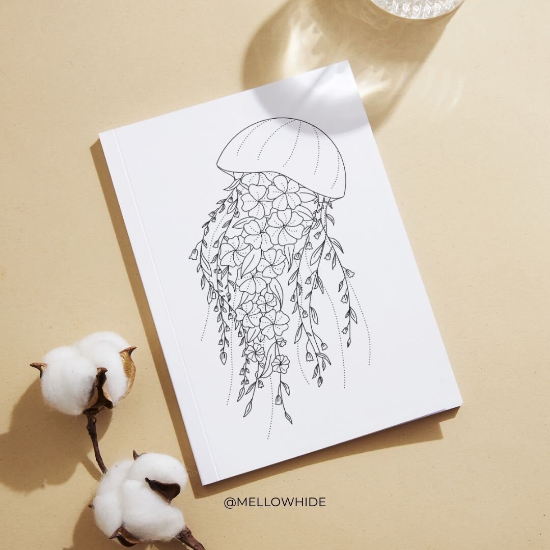 Printable Coloring Postcard Set of 5, Floral Fantasy Marine Animal ...