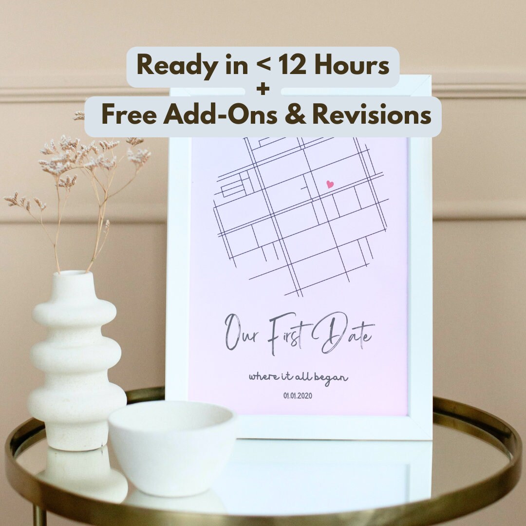 Custom First Date Map Poster, Where Me Met, Where It Began, Couple Map ...