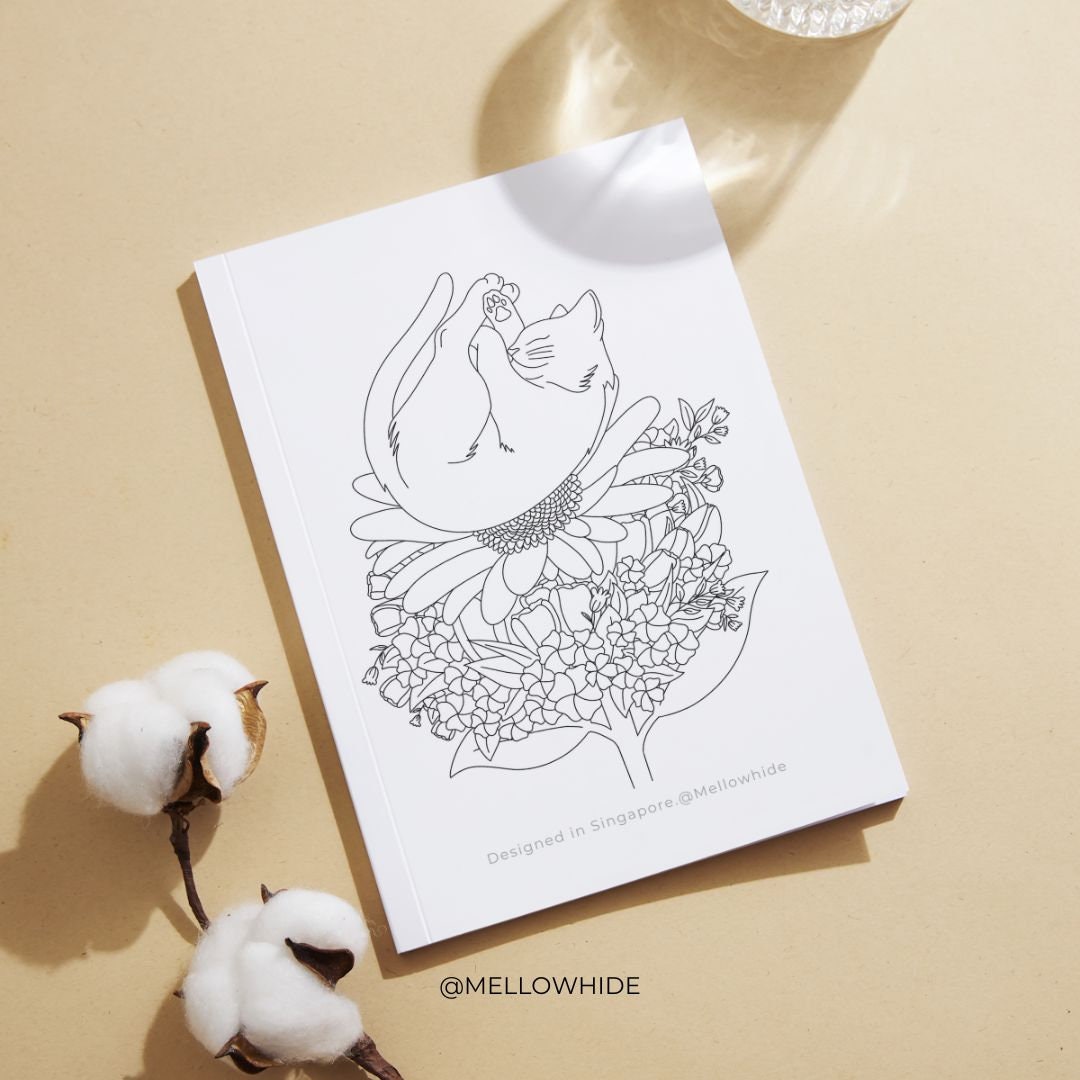 Printable Coloring Postcard Set of 5, Floral Cat, Coloring Page ...