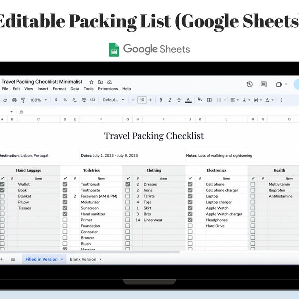 Google Sheet Packing List - Etsy