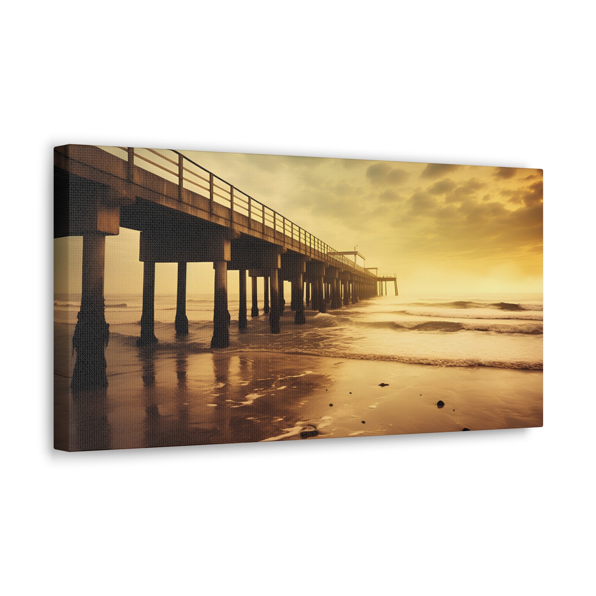 Yellow Sunset Pier Canvas Wall Art Design Print Decor for Home & Office ...