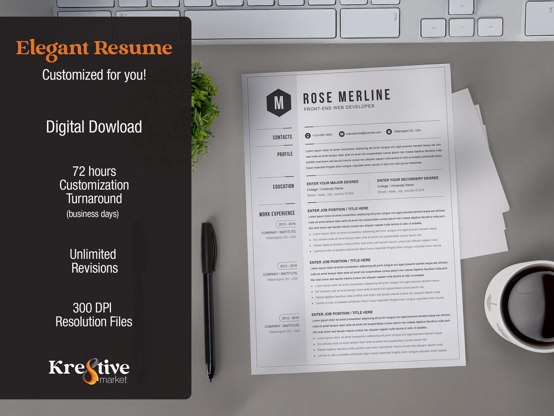 Elegant Professional CV Resume, Customized for You, High Resolution ...