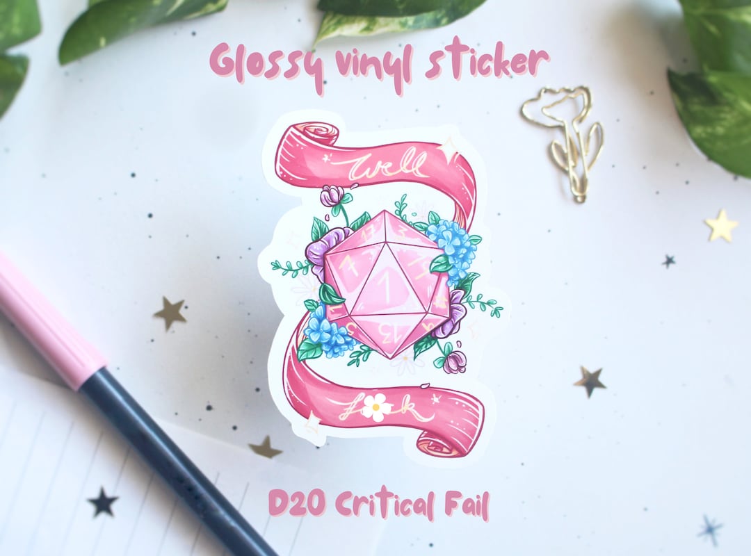 Pink D20 Vinyl Sticker | Nat 1 Critical Fail, DND Gamer Girl Gift - Etsy